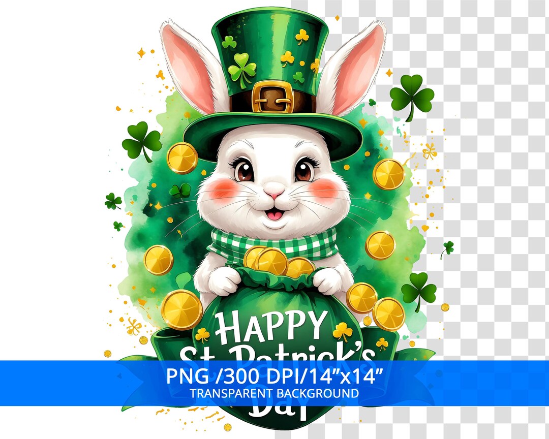 St. Patrick’s Day Bunny PNG - Cute Rabbit Clipart With Leprechaun Hat ...