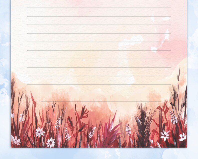 Printable Stationery Lined Paper With Garden Flowers, Printable Writing ...