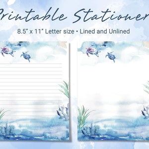 Printable Stationery Lined Paper With Sea-inspired and Two Turtles ...