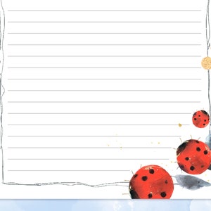 Printable Stationery Lined Paper With Ladybug and Leaves, Printable ...