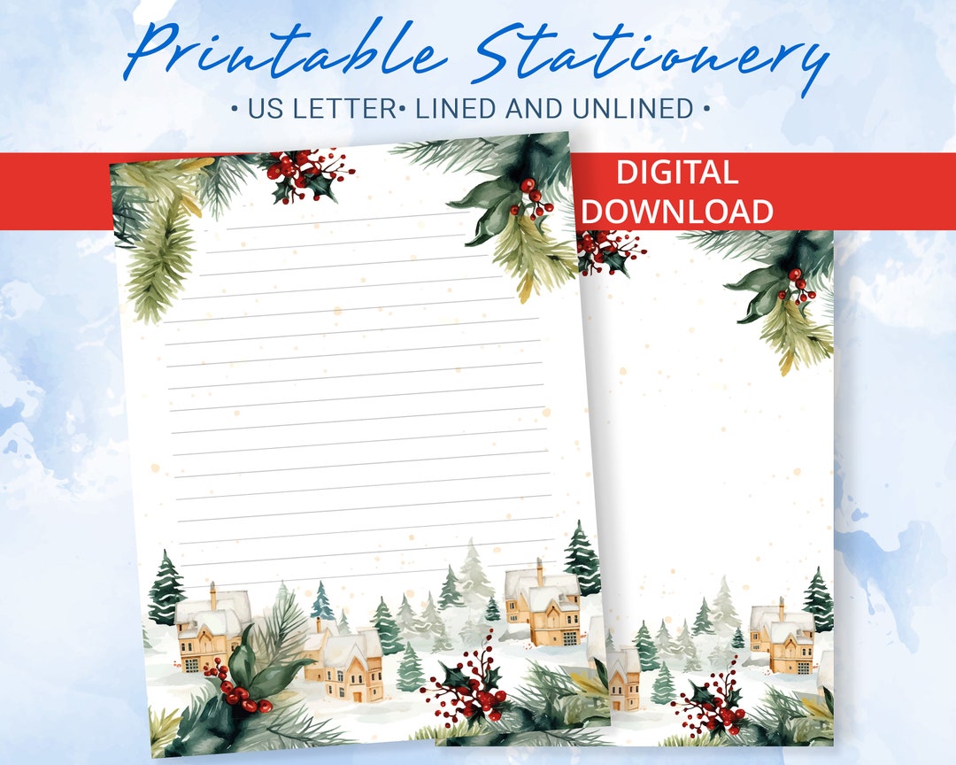Winter Printable Stationery, Printable Writing Paper With a Christmas ...