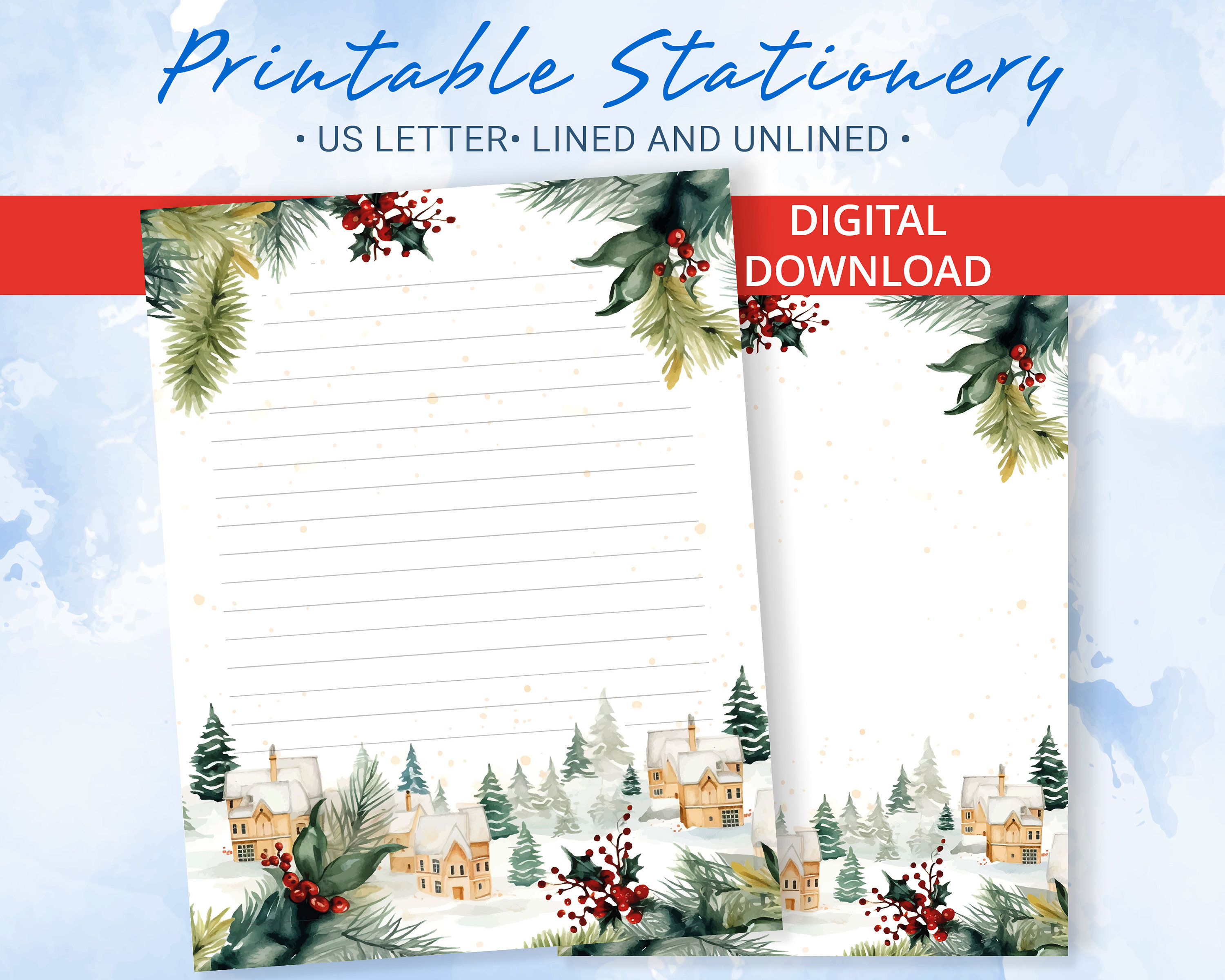 Winter Printable Stationery, Printable Writing Paper With a Christmas ...