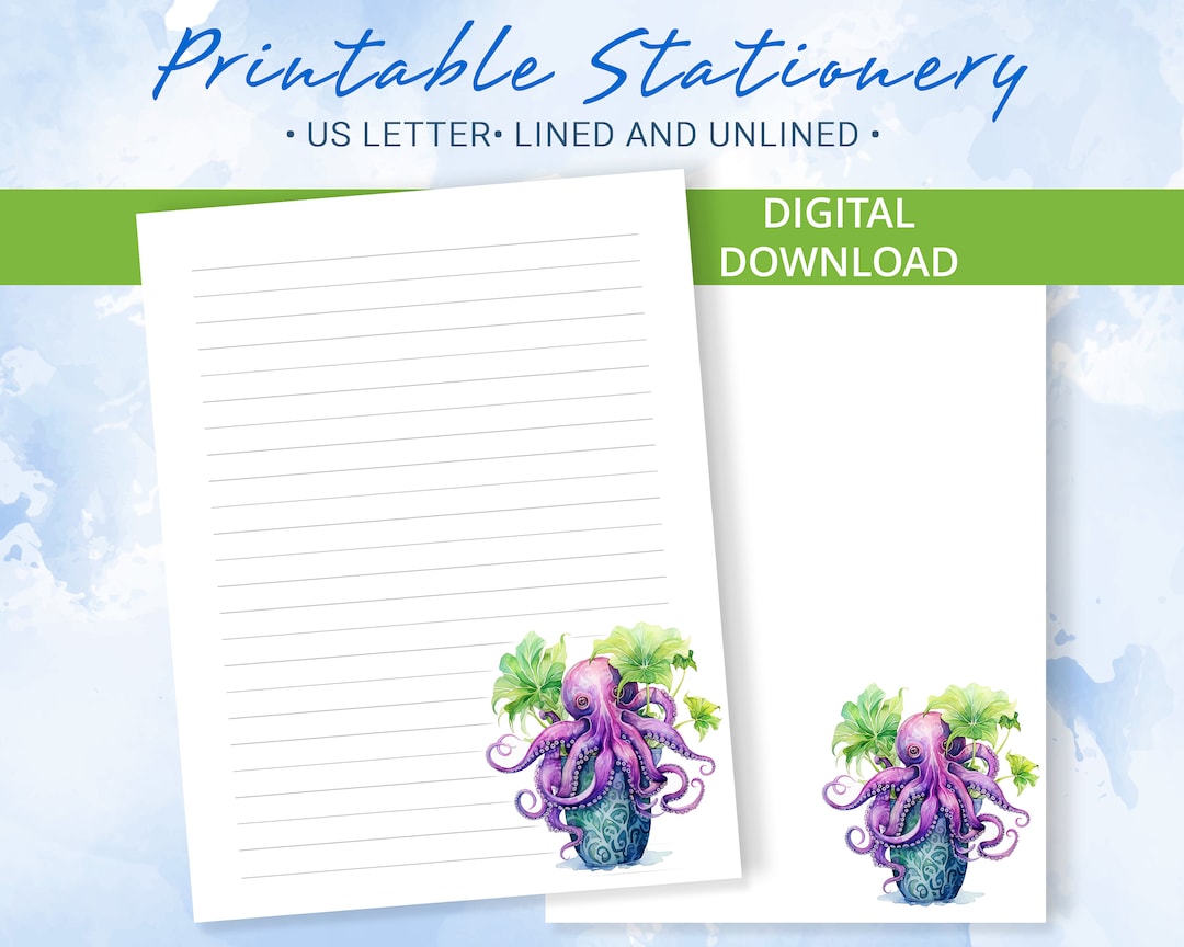 Printable Stationery Lined Paper, Printable Writing Paper With Octopus ...