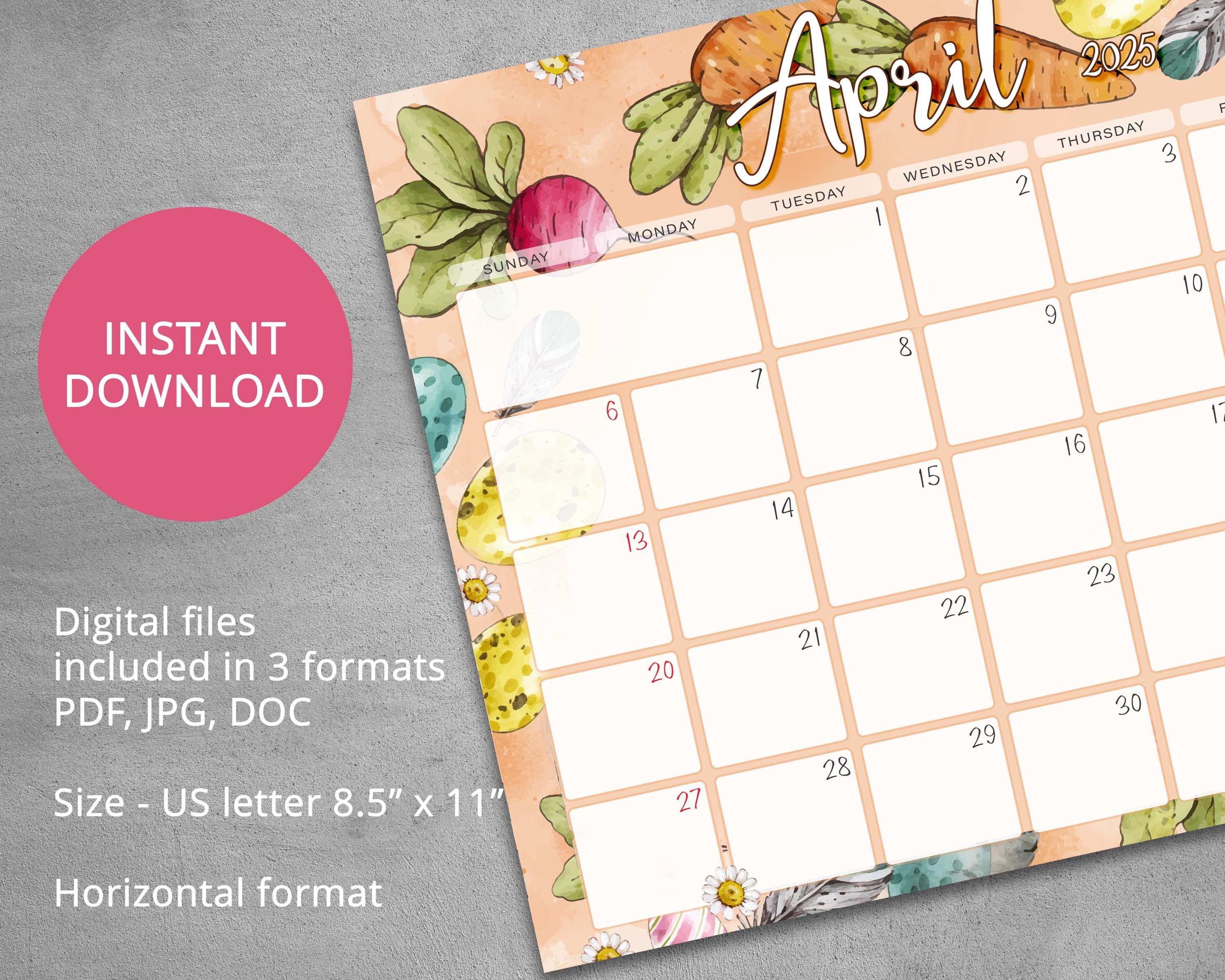 Editable April 2025 Calendar With an Easter Background, Happy Easter ...