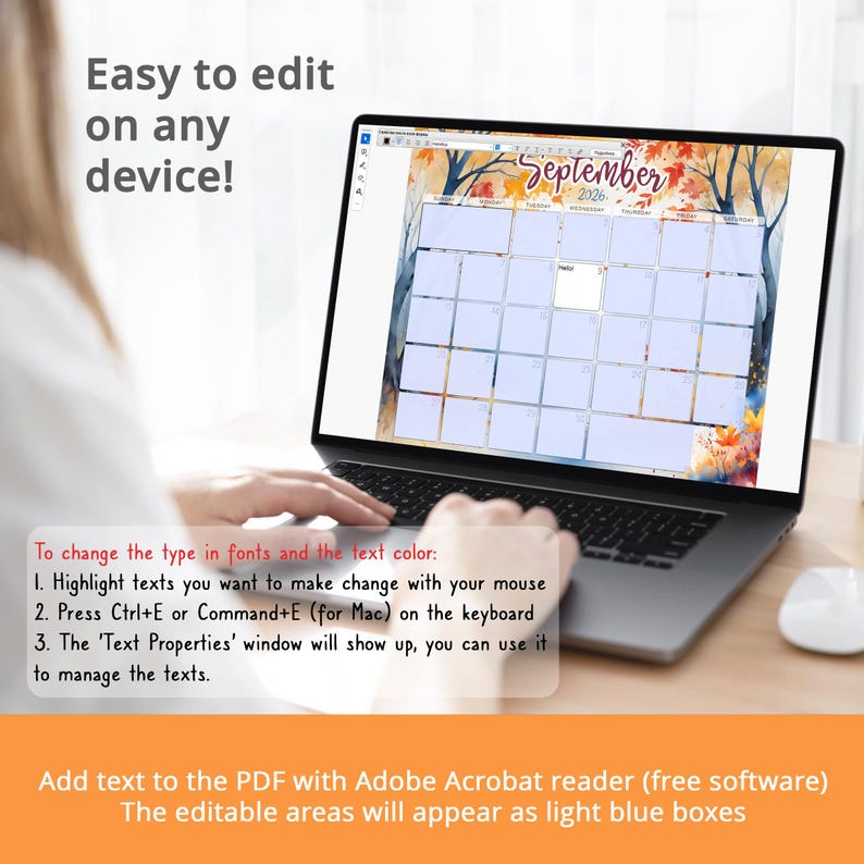 September 2026 Calendar, Editable PDF DOC, Printable Fall Planner ...