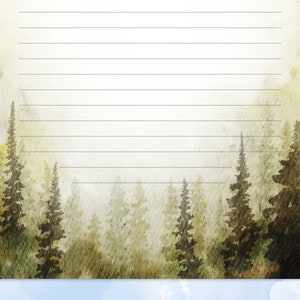 Printable Stationery Lined Paper With Beautiful Watercolor Misty Pine ...