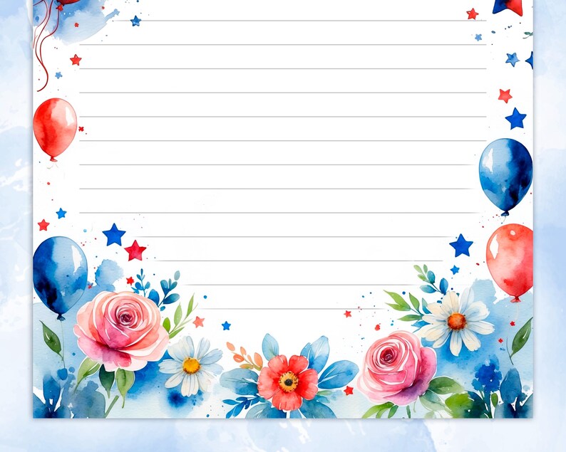 Patriotic Printable Stationery Lined Paper, 4th of July Writing Paper ...