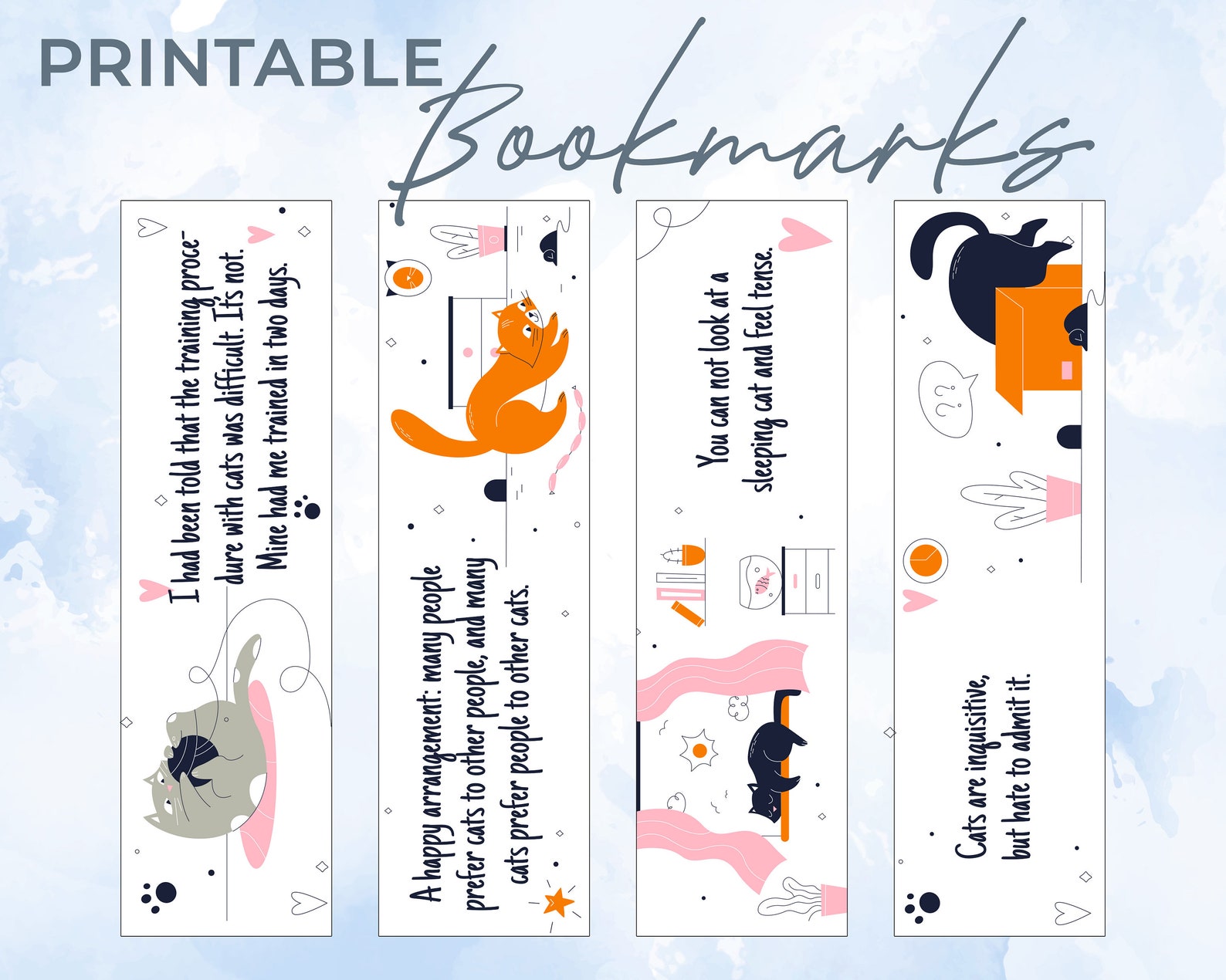 Cat Bookmarks Printable Bookmarks With Quotes About Cats - Etsy