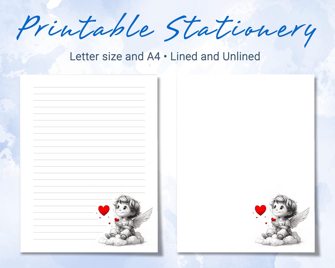 Angel Cupid Printable Stationery Paper: Lined A4/US Letter - Etsy