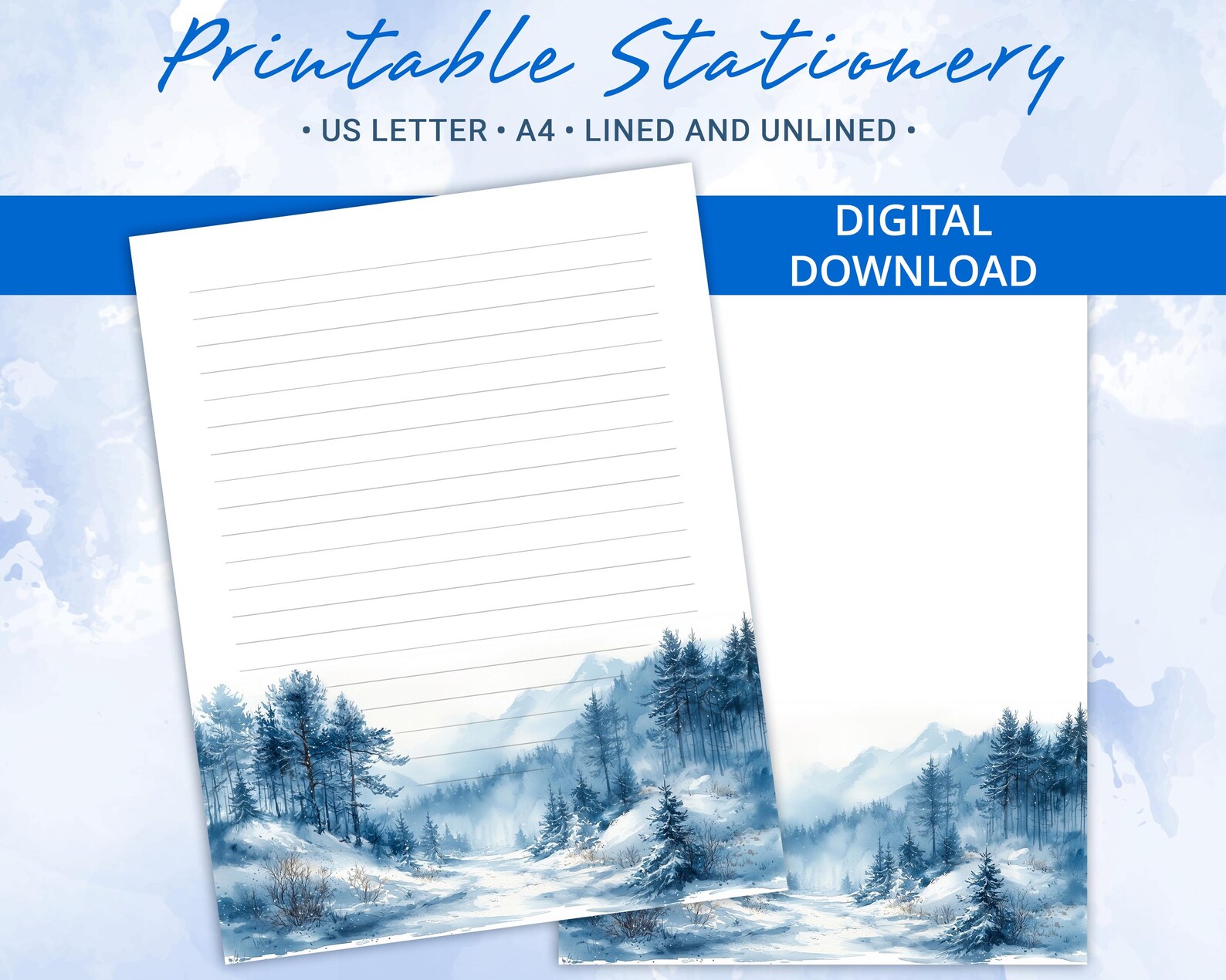 Winter Landscape Printable Stationery: Lined Writing Paper - Etsy