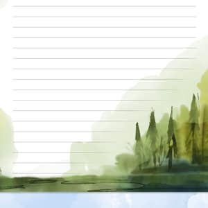 Printable Stationery Lined Paper With Mountain View Watercolor ...