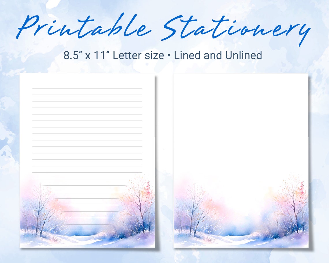 Printable Stationery Lined Paper, Printable Writing Paper With Winter ...