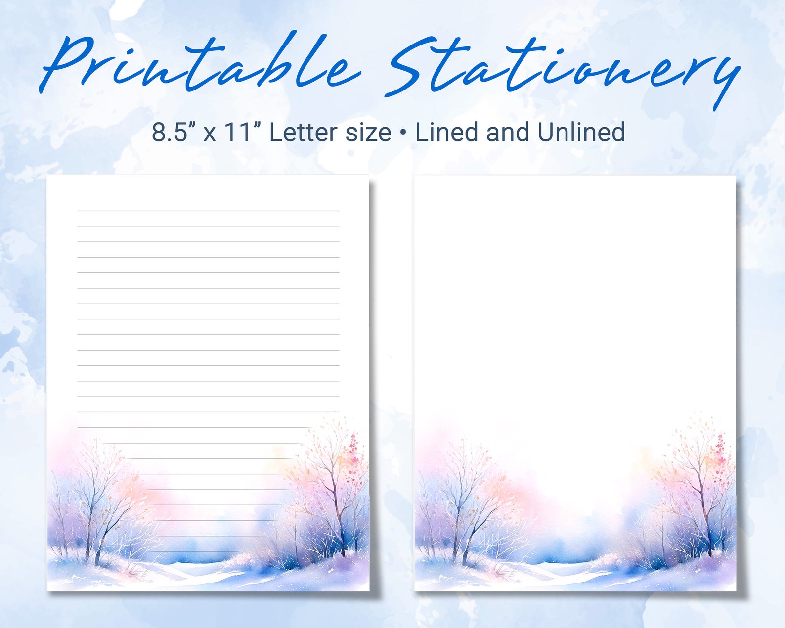 Printable Stationery Lined Paper, Printable Writing Paper With Winter ...