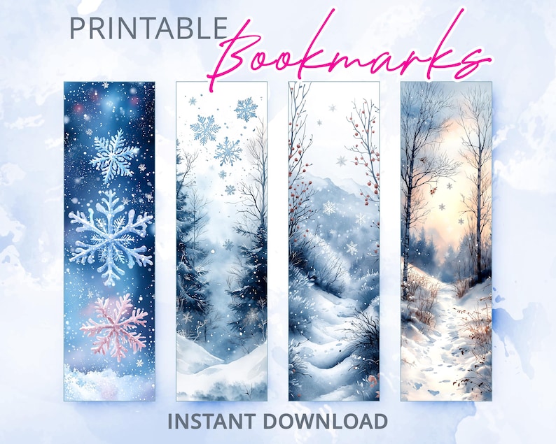 Winter Landscape Bookmarks: Elegant Botanical Set - Etsy