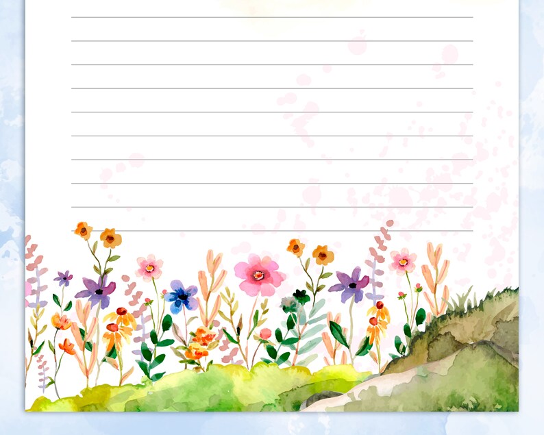 Floral Printable Stationery, Printable Writing Paper With Watercolor ...