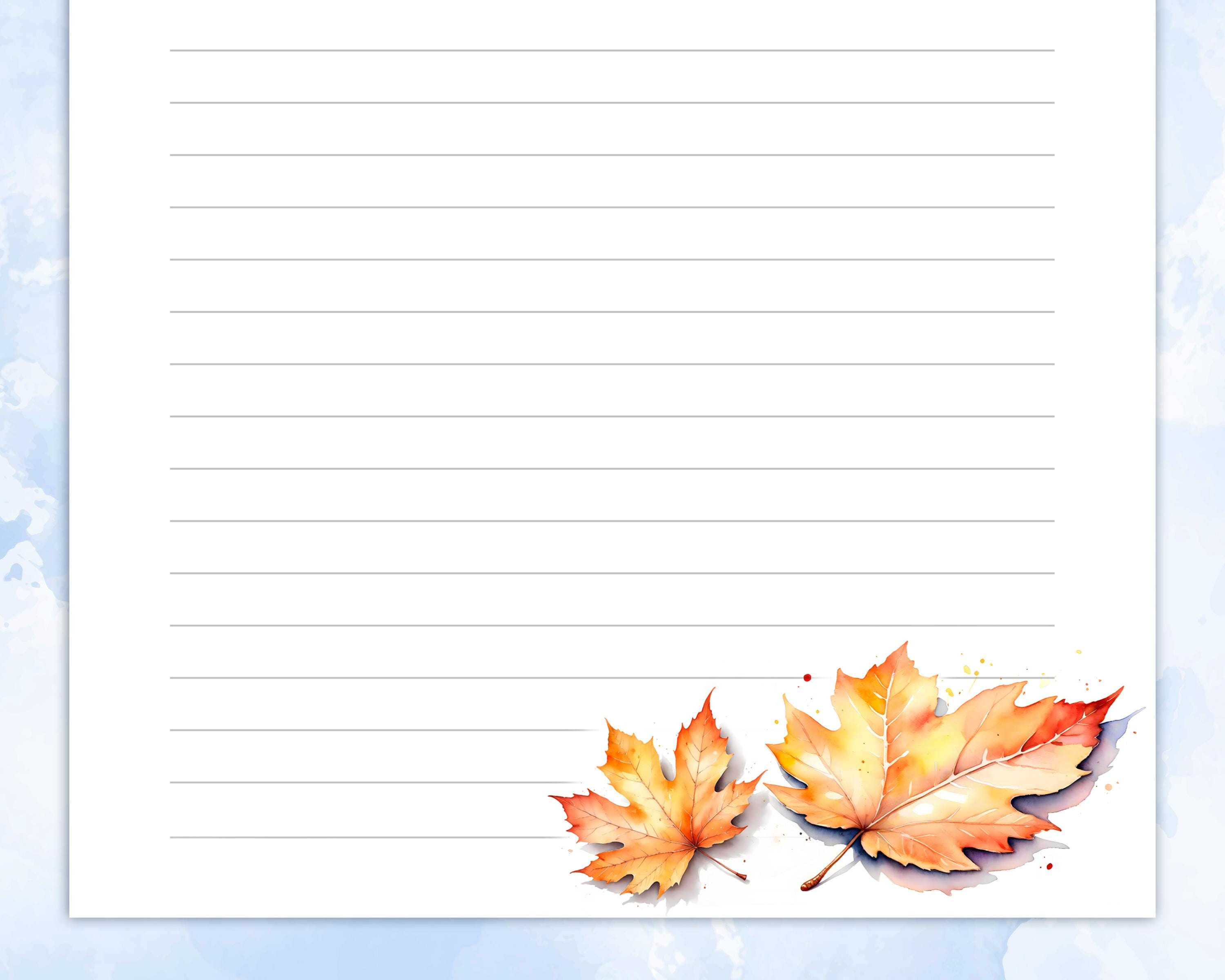 Printable Stationery Lined Paper, Letter Writing Paper With Fall Maple ...