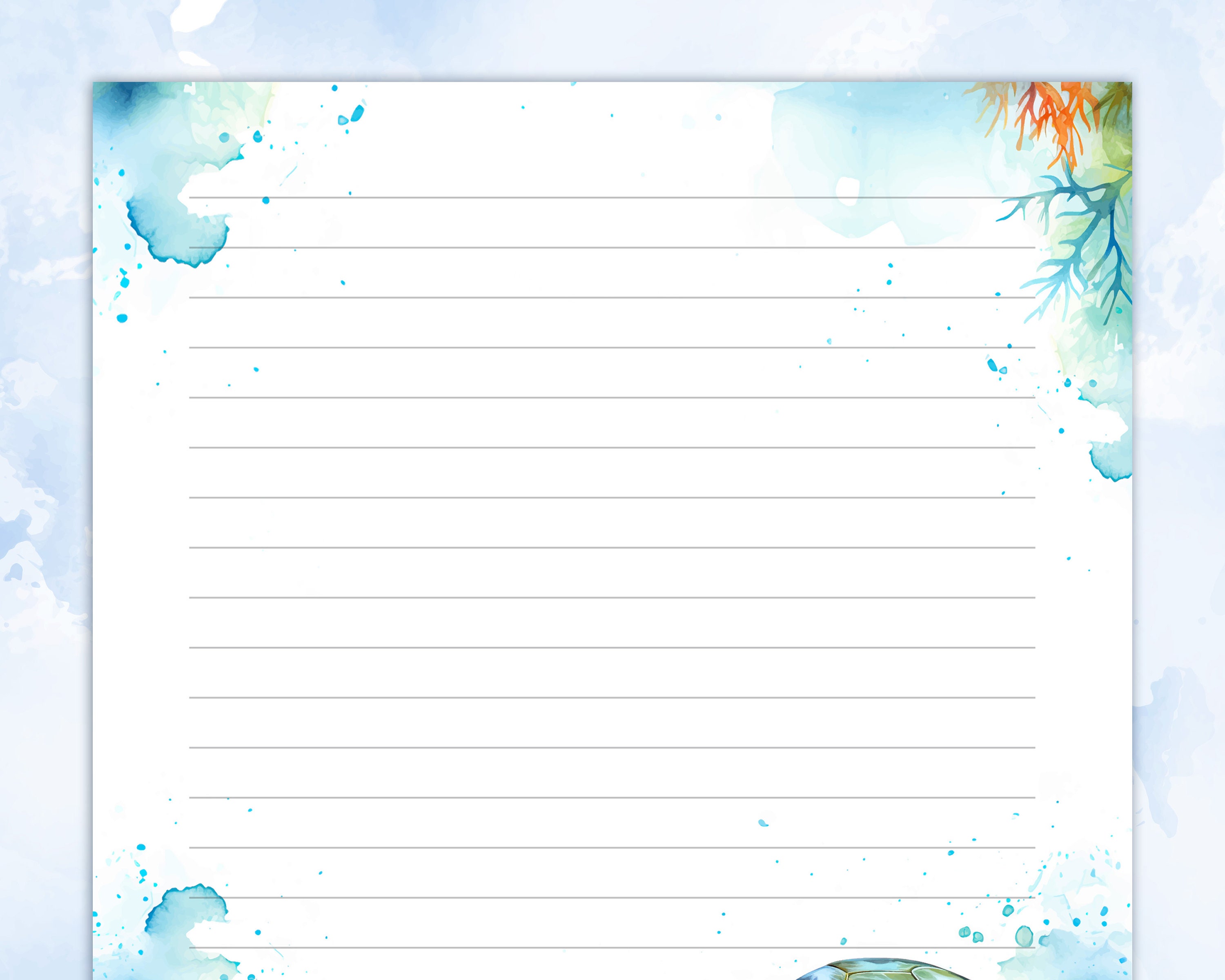 Printable Stationery Paper, Printable Writing Paper With a Turtle ...