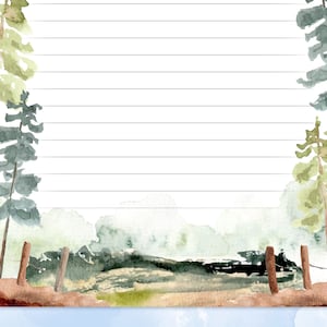 Printable Stationary Paper, Green Forest Landscape Watercolor Printable ...