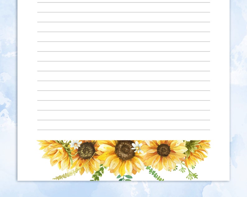Printable Sunflower Stationery Lined Paper Printable Writing - Etsy