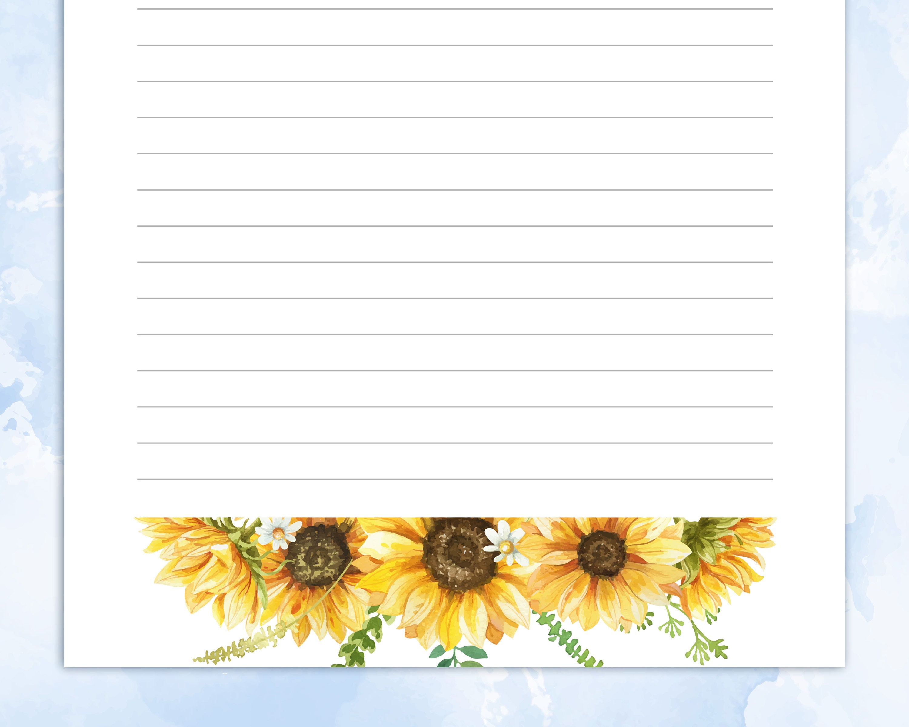 Printable Sunflower Stationery Lined Paper, Printable Writing Paper ...