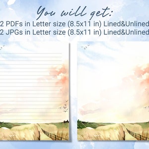 Printable Stationery Paper With Watercolor Landscape of Grass Field ...