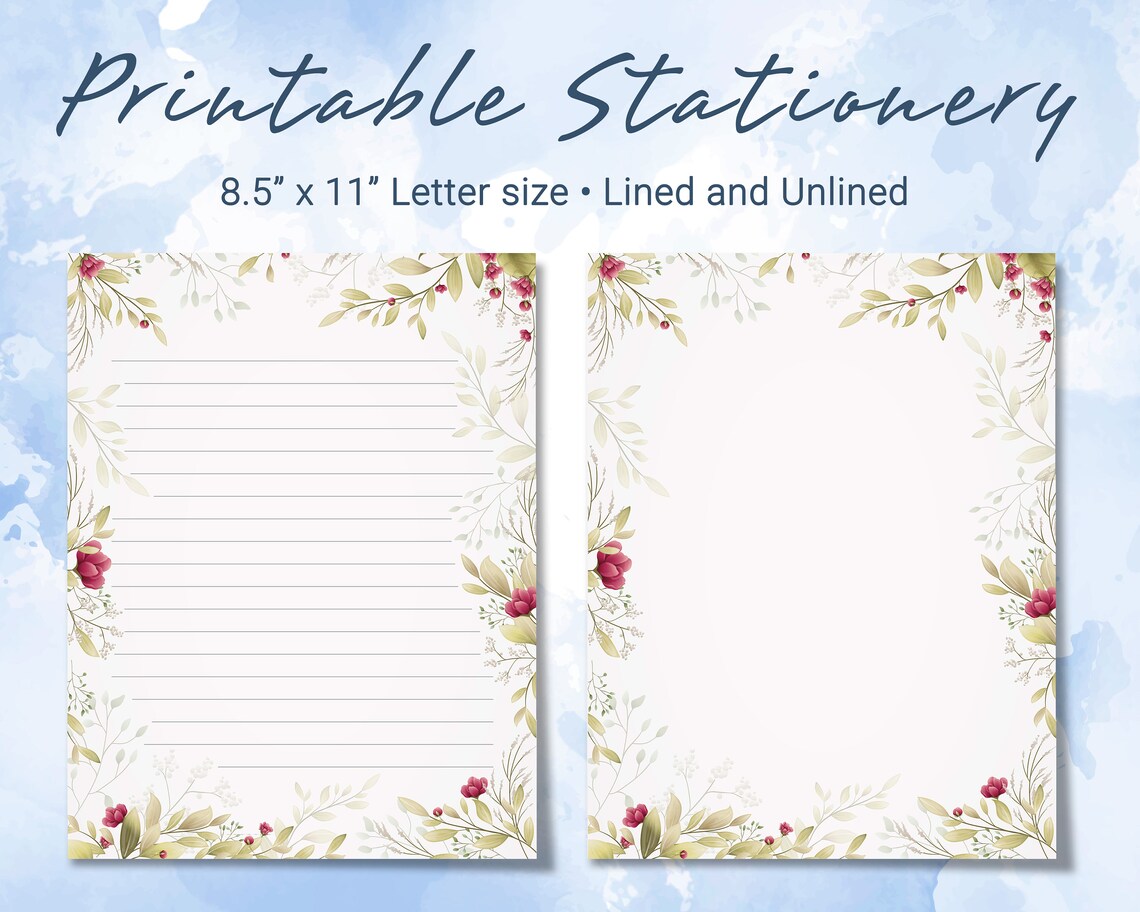 Floral Printable Stationery, Printable Writing Paper With Cute Flower ...
