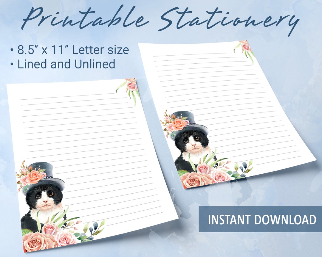 Printable Stationery, Printable Writing Paper With Watercolor Cat With ...