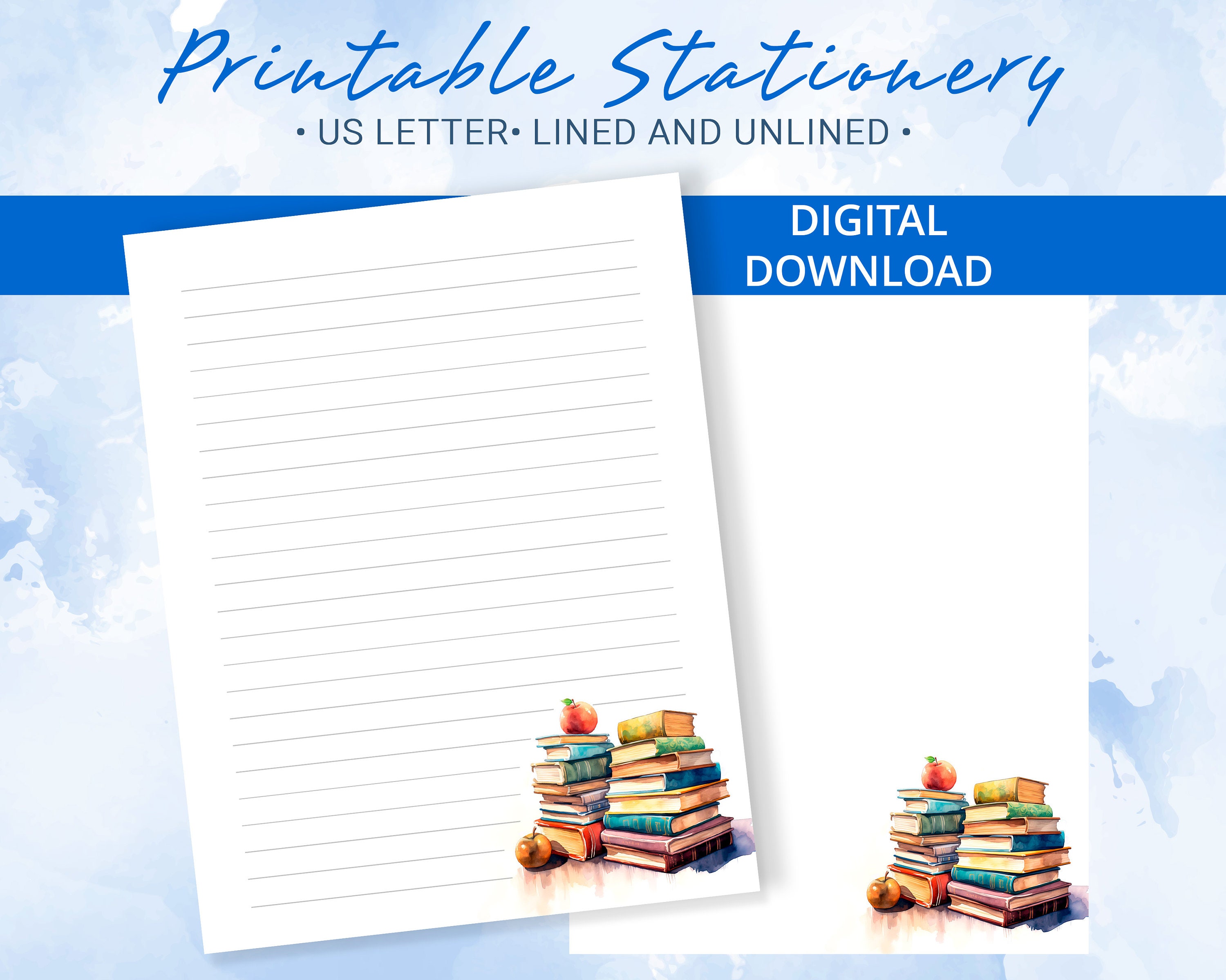 Printable Stationery Lined Paper, Printable Writing Paper With Books ...