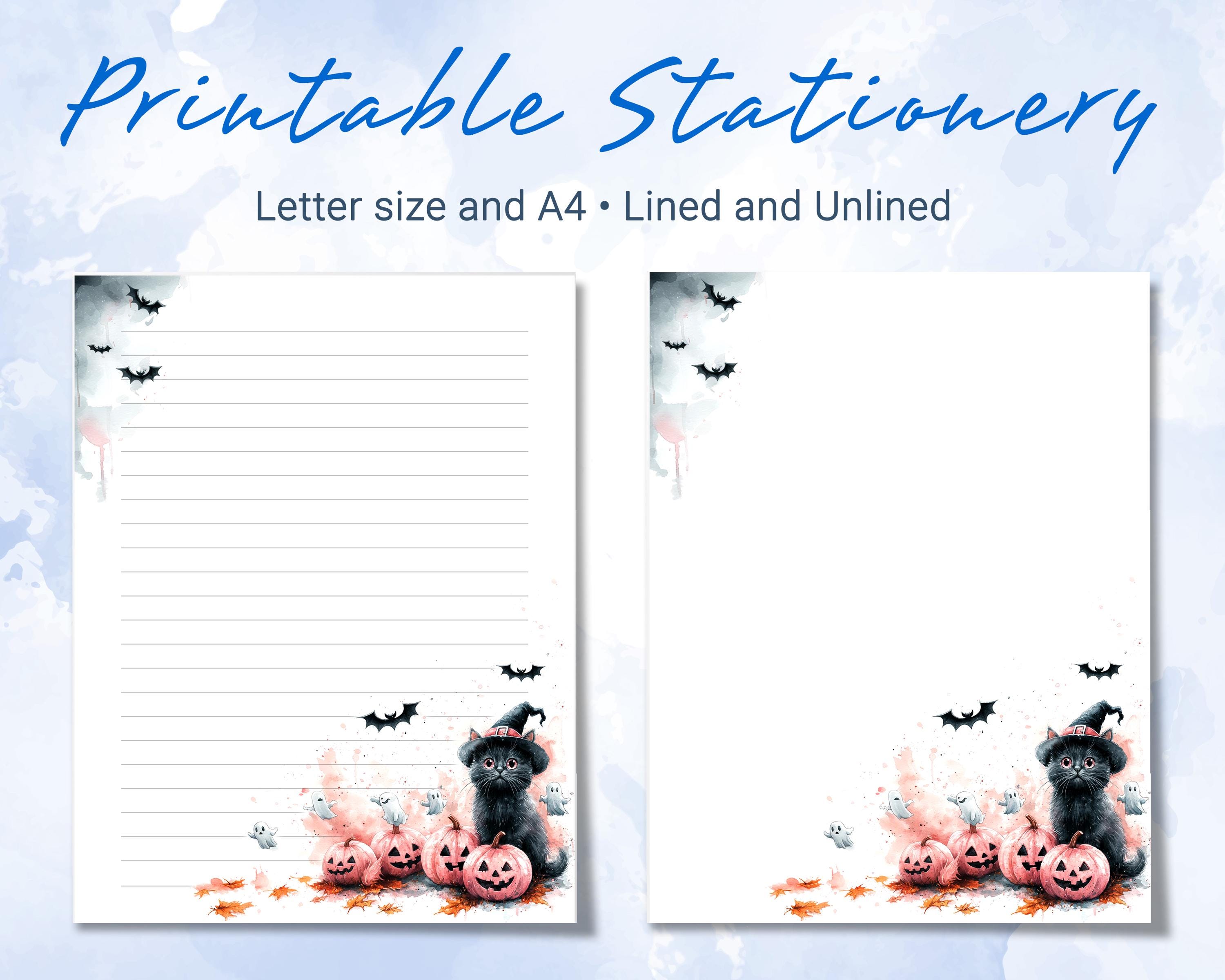 Pink Halloween Printable Stationery Lined Paper, Letter Writing Paper ...