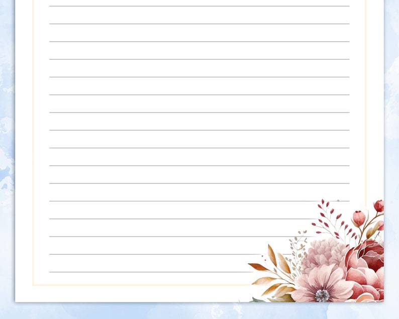 Floral Printable Stationery Lined Paper, Printable Writing Paper With ...