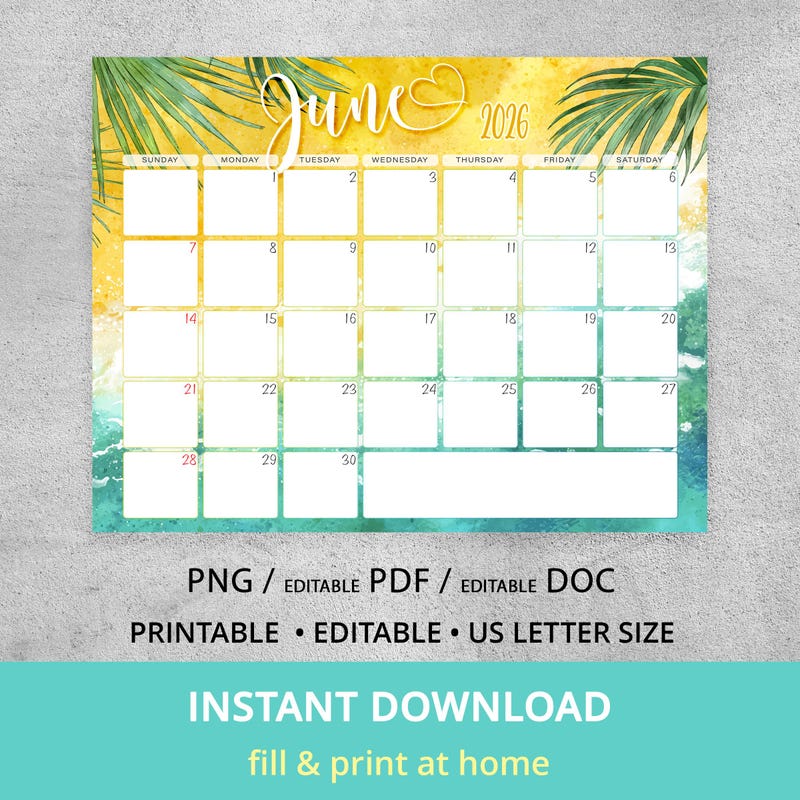 Small June Calendar - Etsy