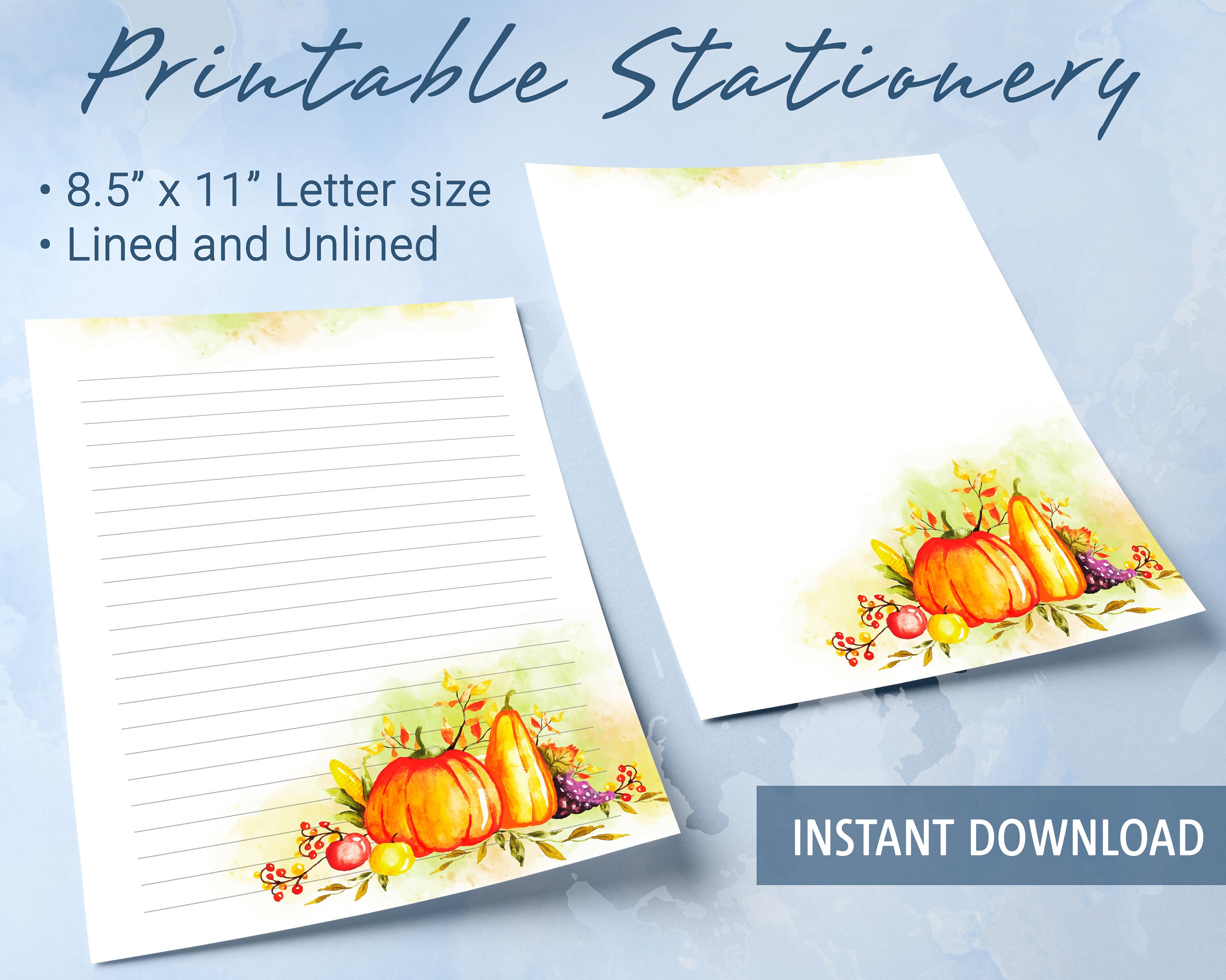 Pumpkin Printable Stationery, Printable Writing Paper With Watercolor ...