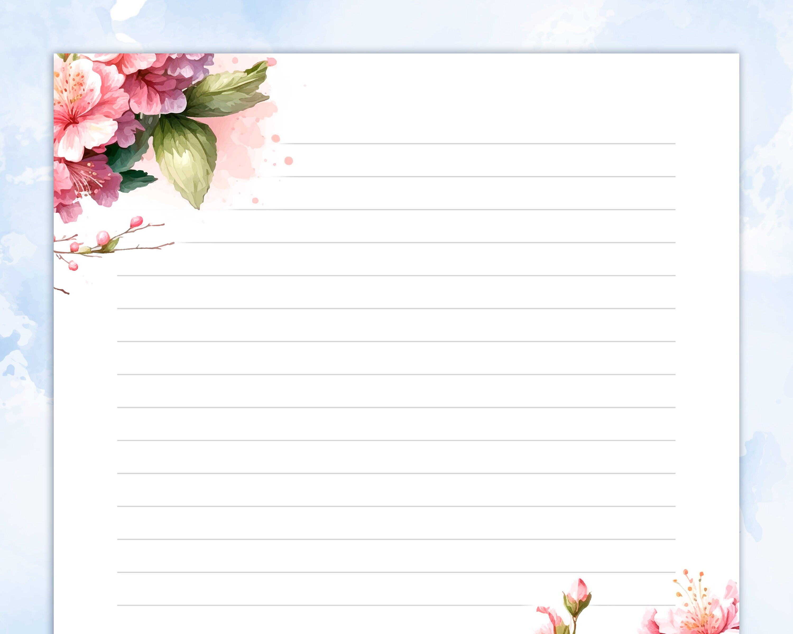 Printable Stationery With Cherry Blossom Flowers, A4 & US Letter Size ...