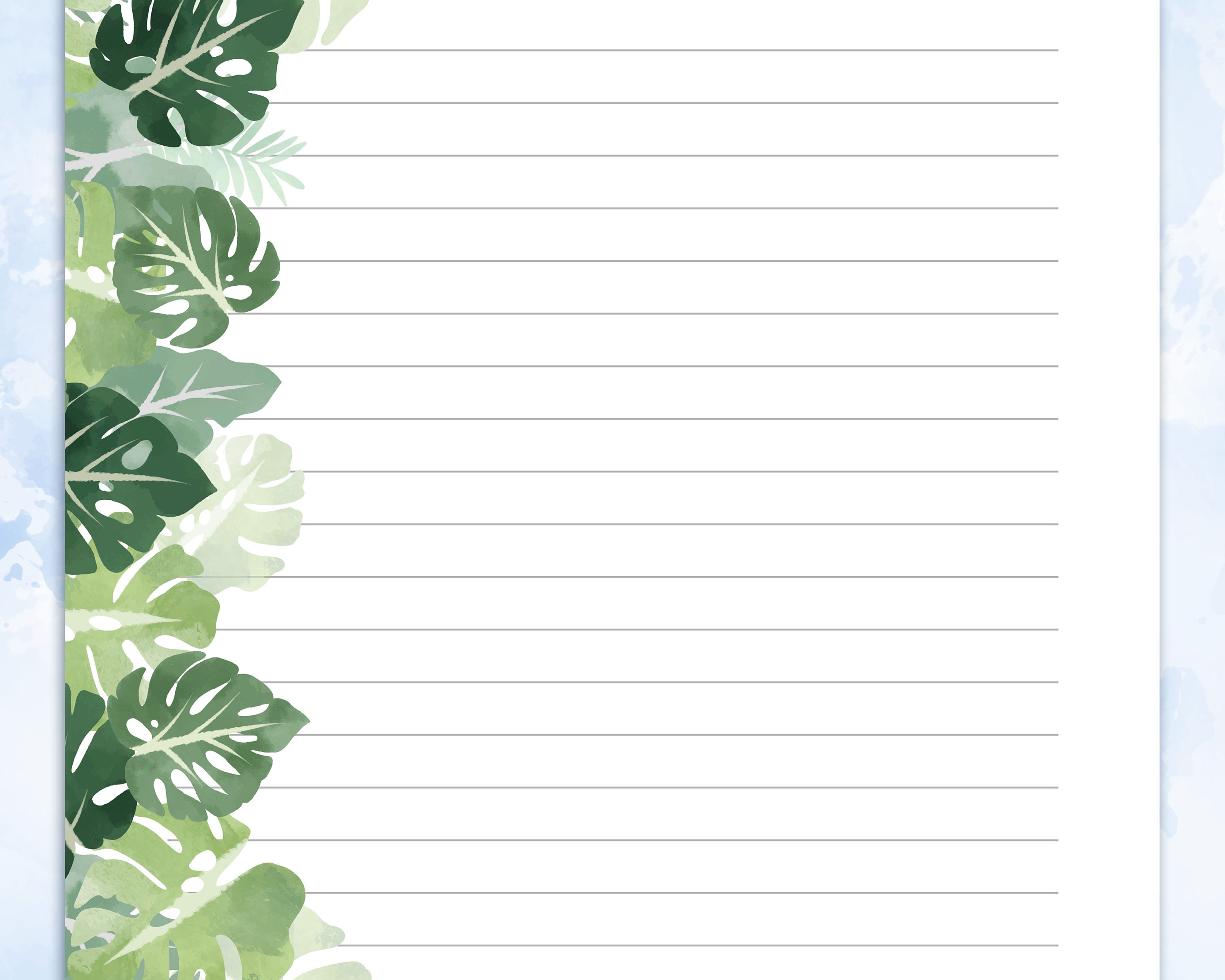 Monstera Leaves Printable Stationery, Botanical Printable Writing Paper ...