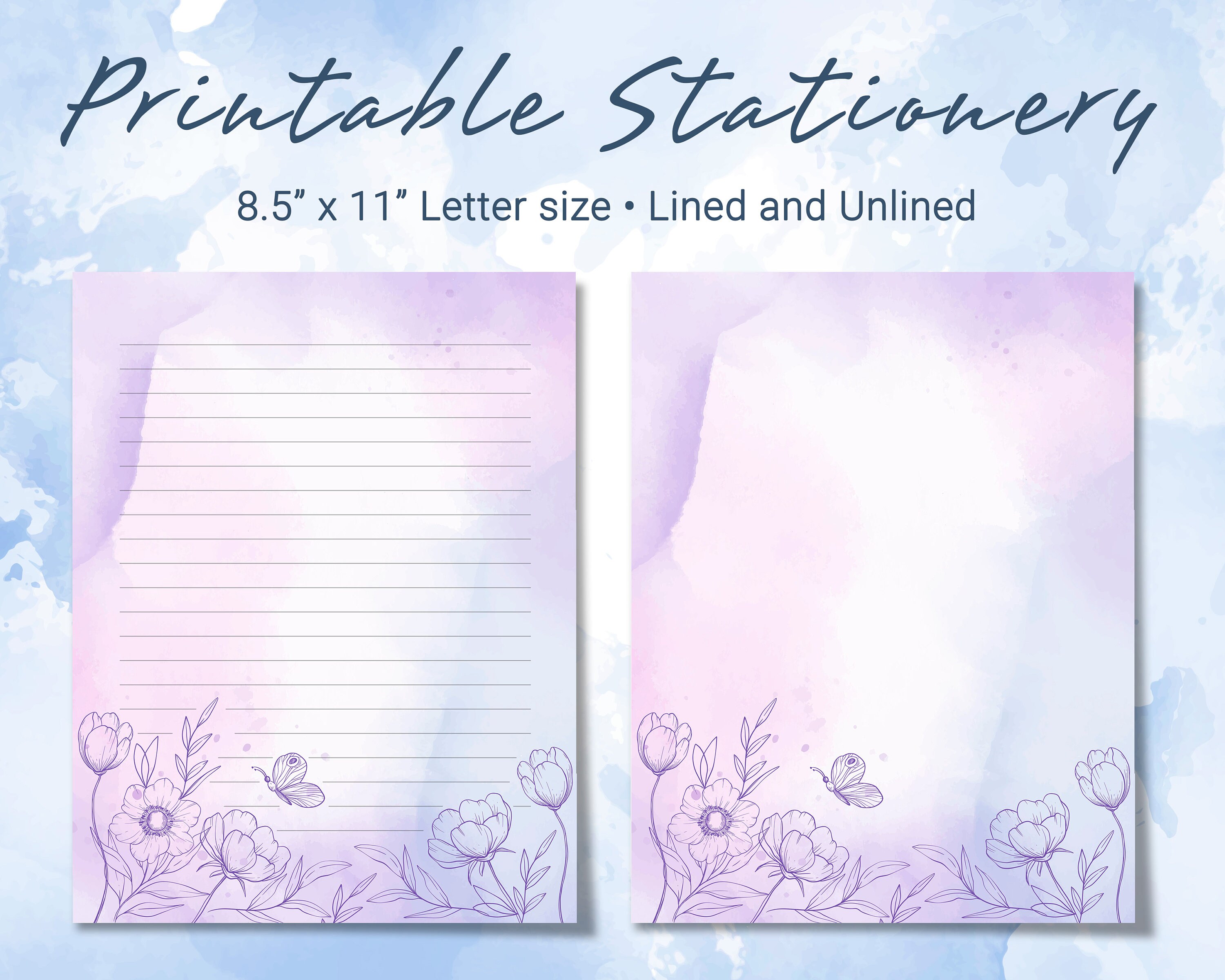 Floral Printable Stationery Lined Paper, Printable Writing Paper Wich ...