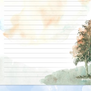 Printable Stationary, Tree Landscape Watercolor Printable Writing Paper ...