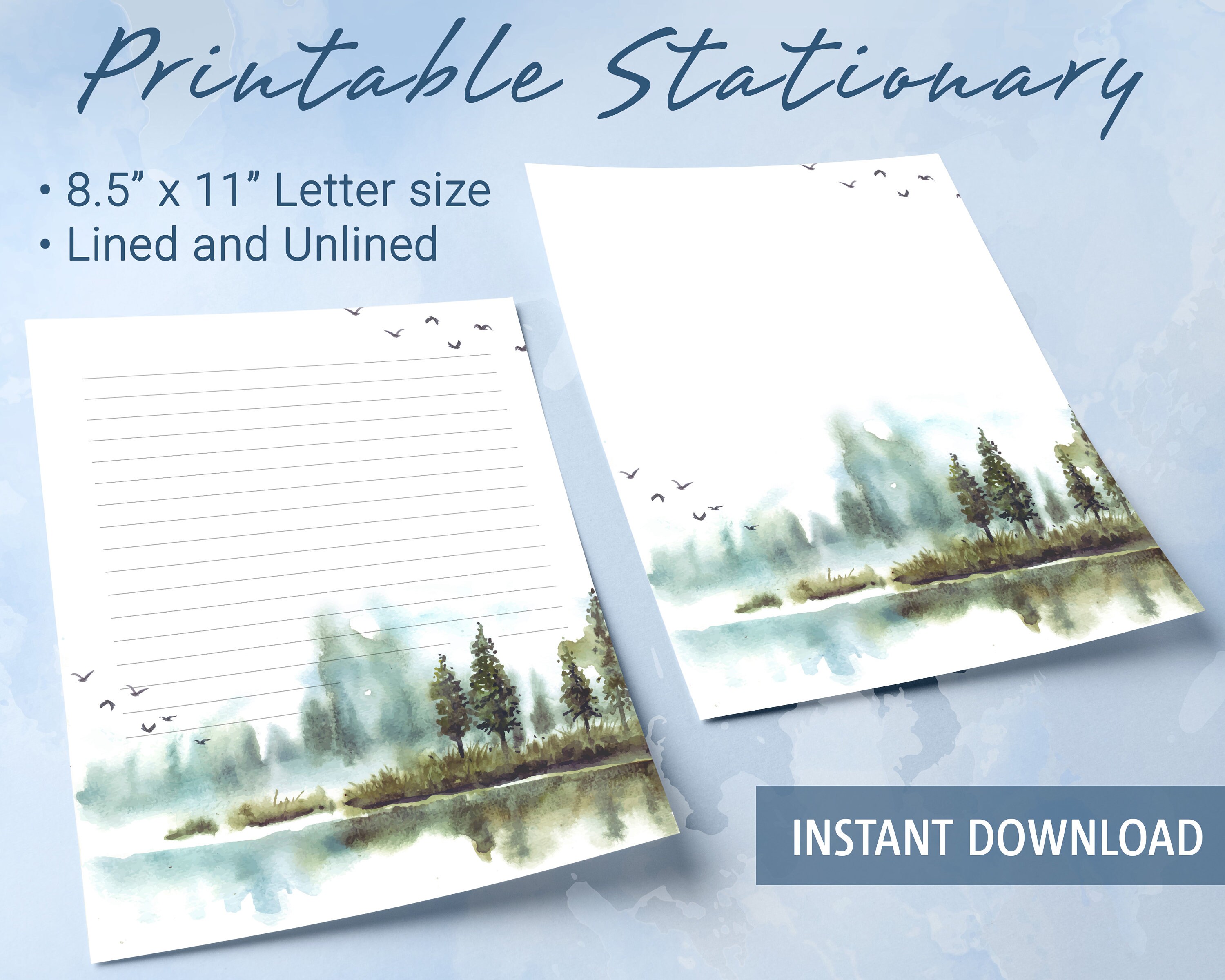 Printable Stationery Lined Paper With Reflection of Beautiful - Etsy