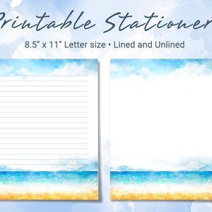 Printable Stationery Lined Paper, Summer Background With Beach in ...