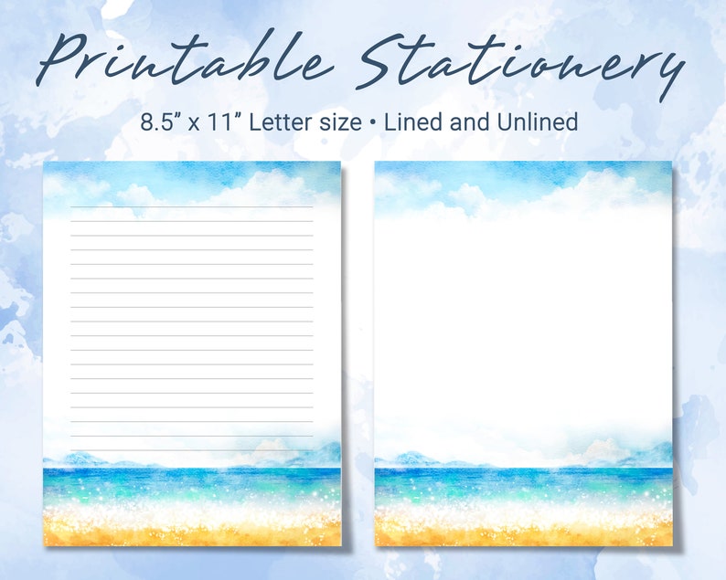 Printable Stationery Lined Paper, Summer Background With Beach in ...