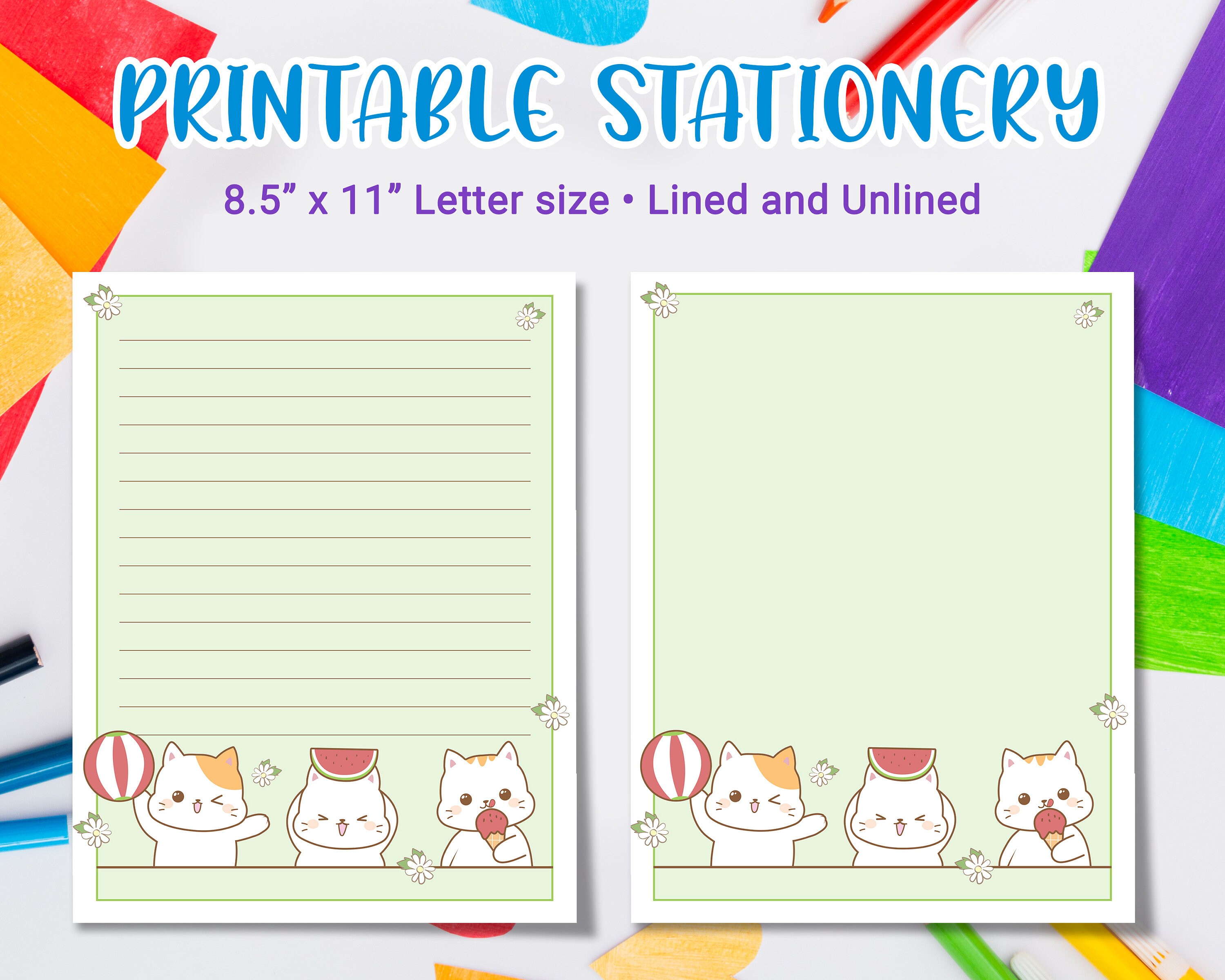 Kawaii Stationery Printable for Kids, Printable Letter Writing With ...