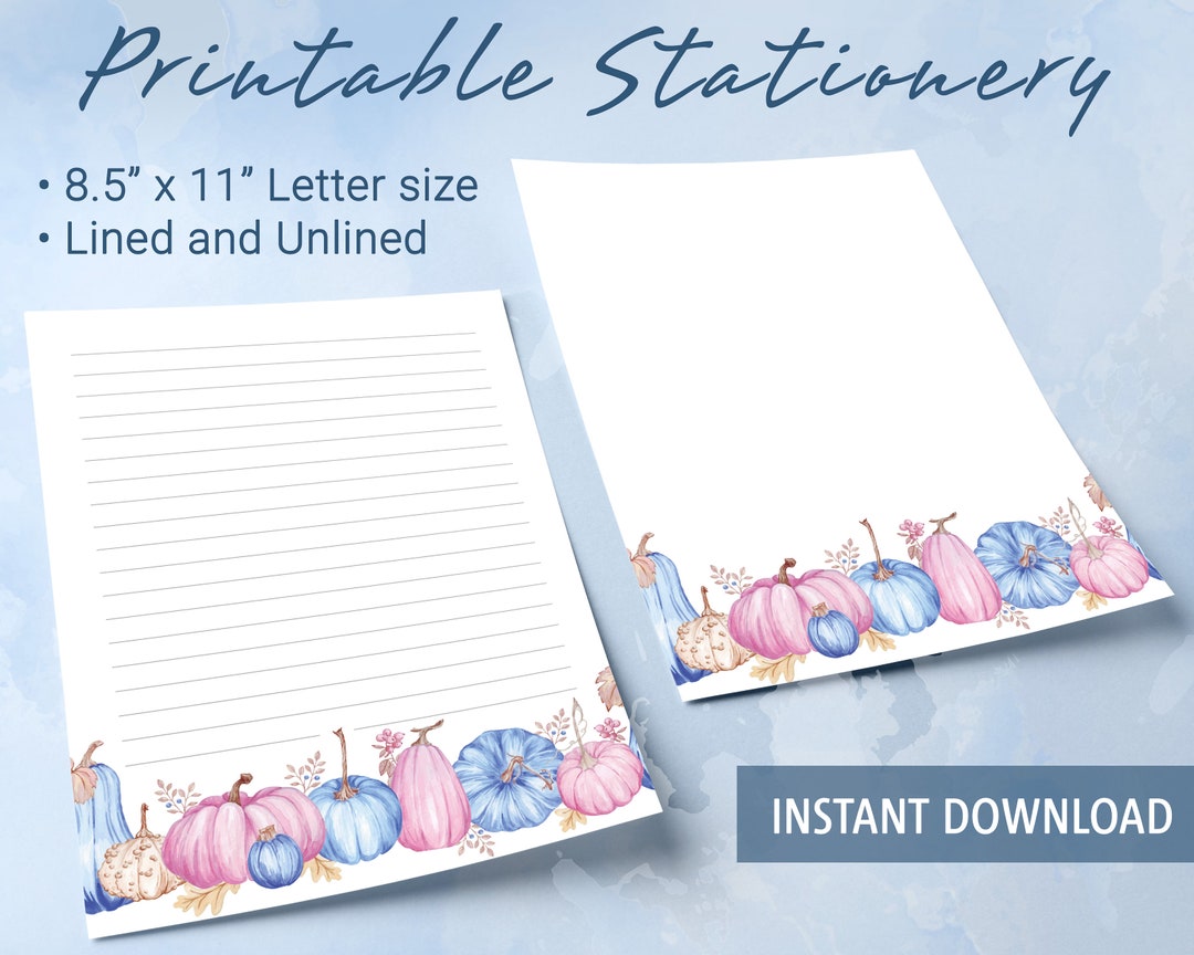 Thanksgiving Stationery, Pink & Blue Pumpkins, Letter Size (digital ...
