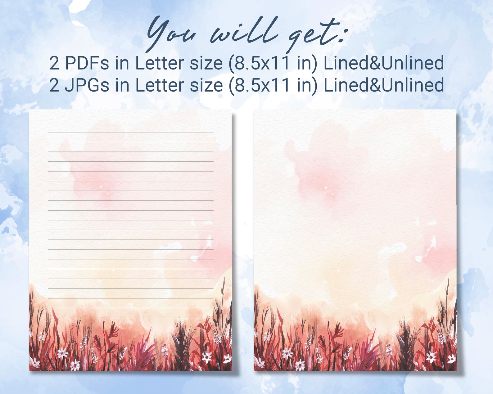 Printable Stationery Lined Paper With Garden Flowers, Printable Writing ...