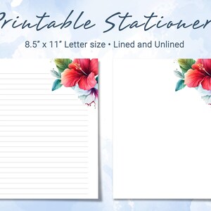 Floral Printable Stationery, Printable Writing Paper With Hibiscus and ...