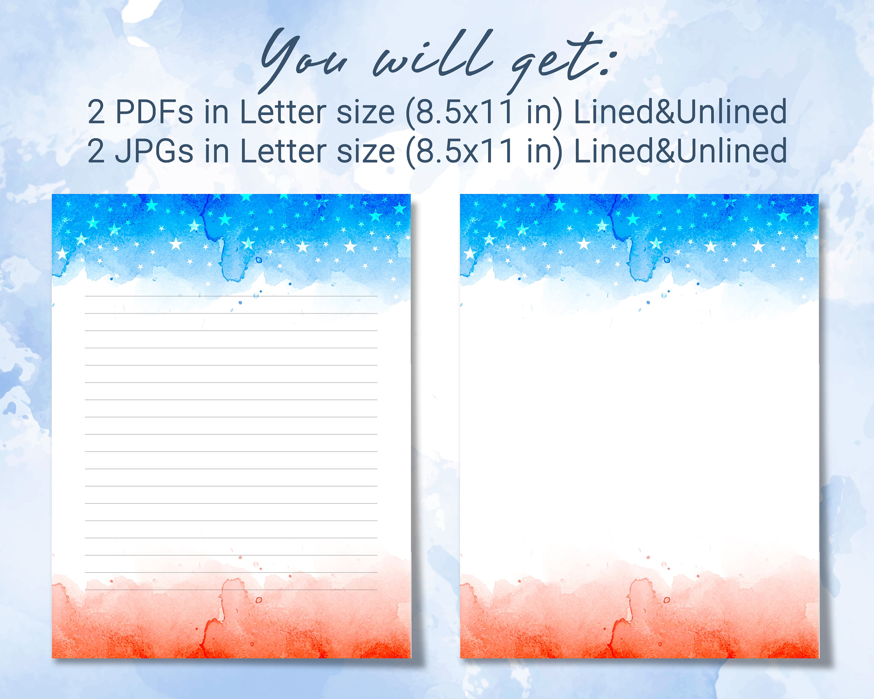 Printable Stationery Lined Paper Happy Independence Day of America ...