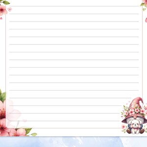 Printable Stationery Lined Paper, Letter Writing Paper With Cute Gnomes ...