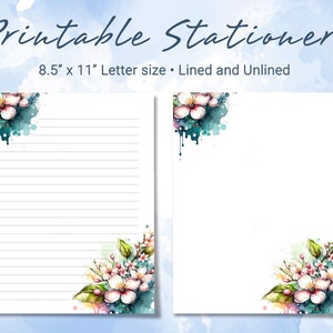 Floral Printable Stationery Lined Paper, Printable Writing Paper With ...