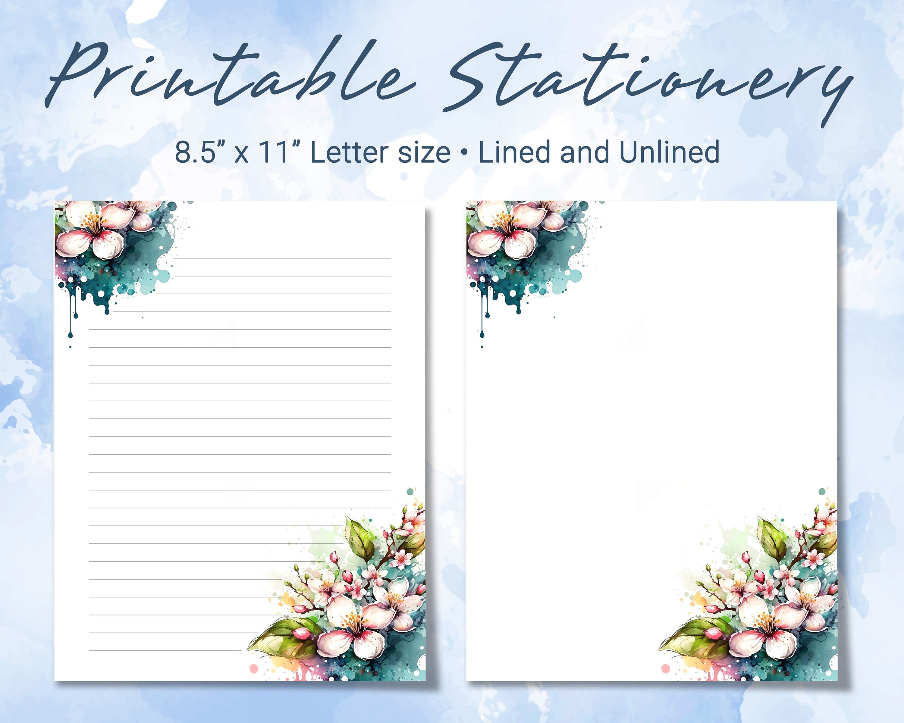 Floral Printable Stationery Lined Paper, Printable Writing Paper With ...