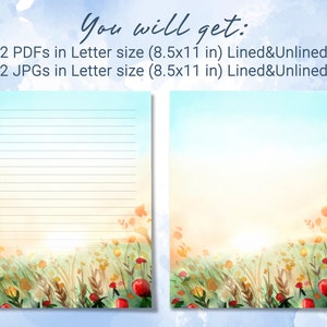 Printable Stationery Lined Paper With Beautiful Rose Garden Landscape ...