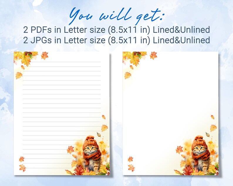 Autumn Printable Stationery, Printable Writing Paper With Cute Cat in ...