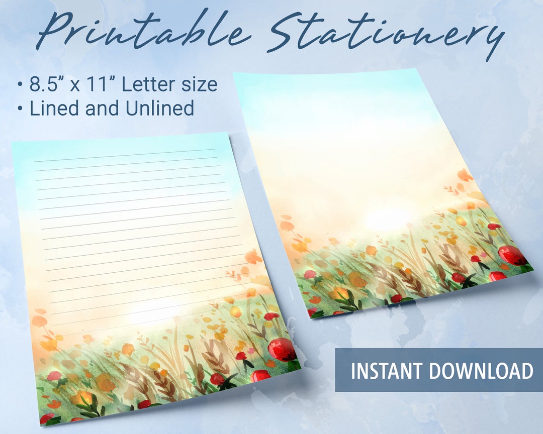 Printable Stationery Lined Paper With Beautiful Rose Garden Landscape ...